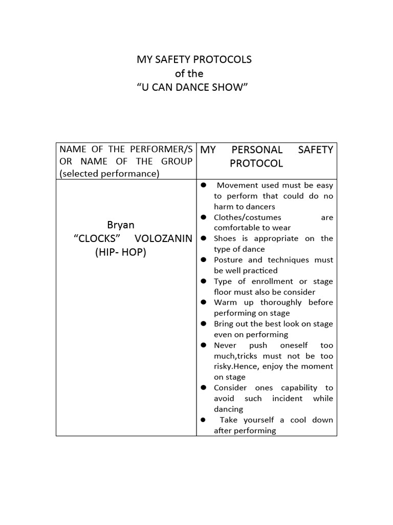 U Can Dance Show Safety Protocols | PDF