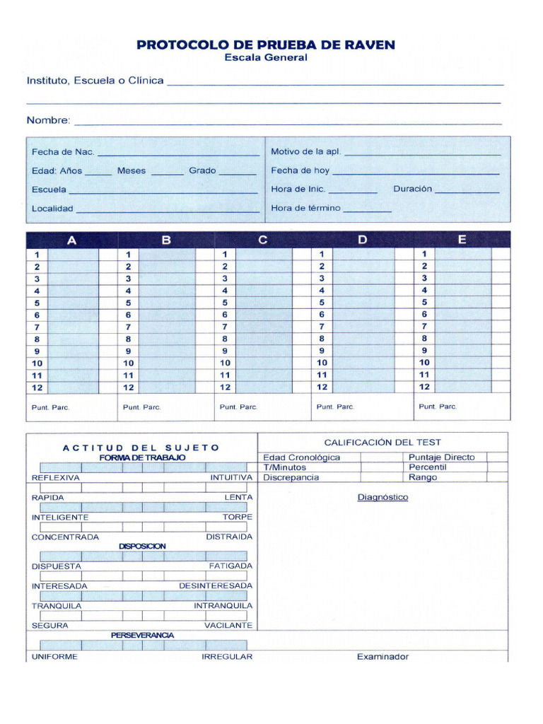 Hoja de Respuestas - Raven Adultos | PDF