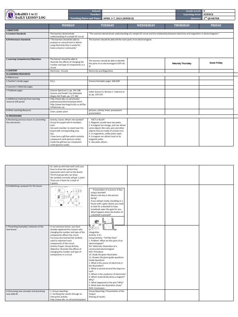 DLL - Science 5 - Q3 - W8 | PDF | Inductor | Electricity