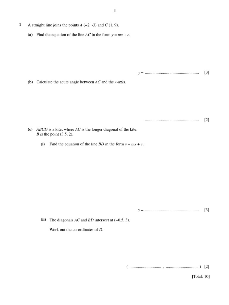 IGCSE Coordinate Geometry Practice | PDF | Mathematical Concepts ...