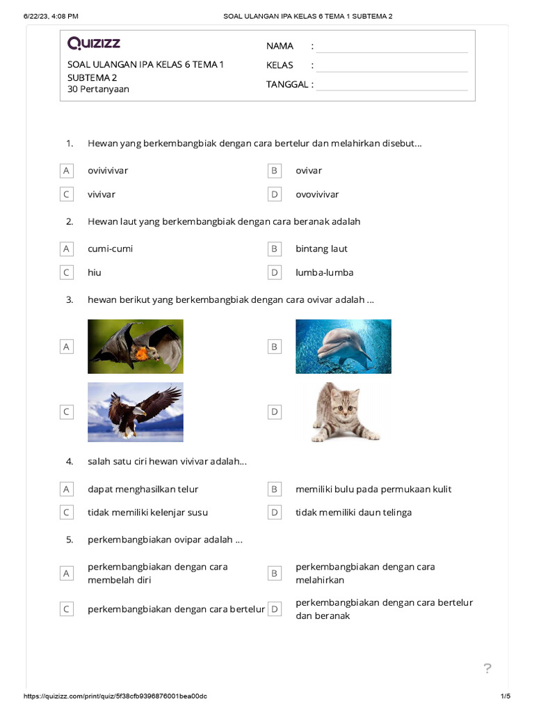 Soal Ulangan Ipa Kelas 6 Tema 1 Subtema 2 | PDF
