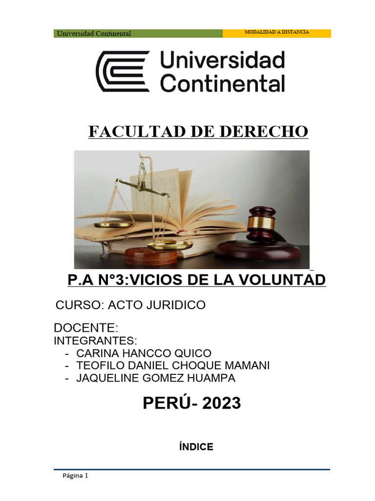 Monografia Los Vicios de La Voluntad | PDF | Intención (Derecho Penal) | Derecho penal