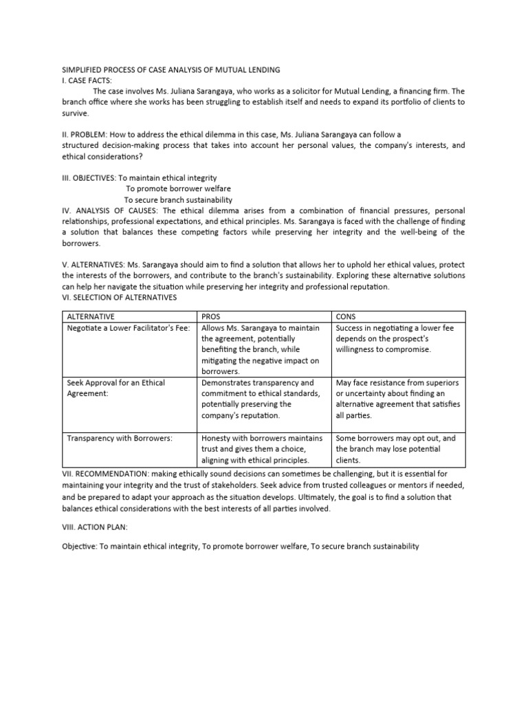 Simplified Case - Mutual Lending | PDF | Evaluation | Sustainability