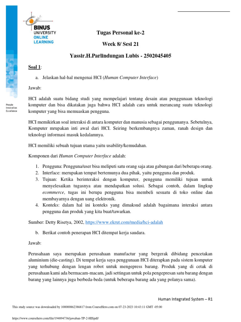 Jawaban TP 2 HIS PDF | PDF