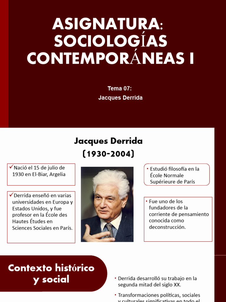 Tema 07 Jacques Derrida | PDF | Jacques Derrida | Deconstruccion