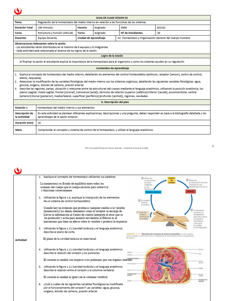Sesi N 02 Gu A de Clase ME129 202102 | PDF | Homeostasis | Sistema circulatorio
