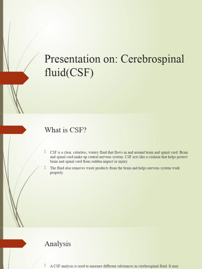 Presentation On: Cerebrospinal Fluid (CSF) | Download Free PDF | White ...