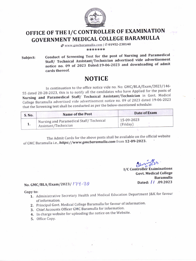 Office 0F The I/C Controller of Examination: Government Medical College ...