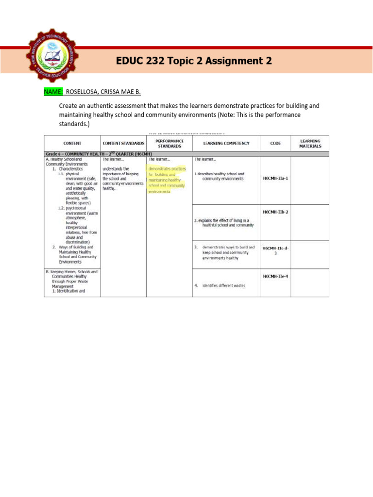 Topic 2 Assignment 2 (Authentic Assessment) | Download Free PDF | Educational Assessment ...