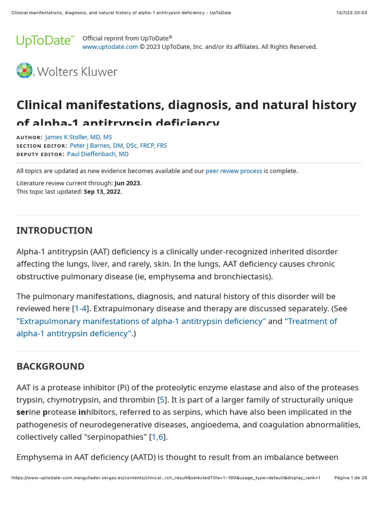 Clinical Manifestations Diagnosis And Natural History Of Alpha 1