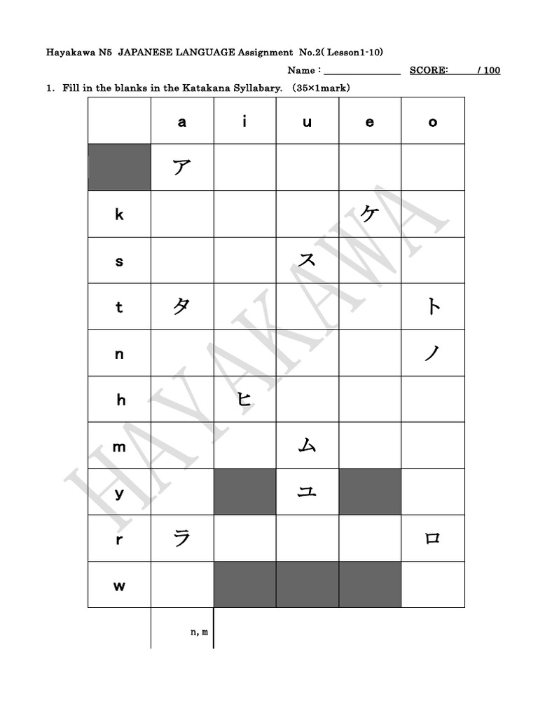 Japanese N5 Practice Questions | PDF