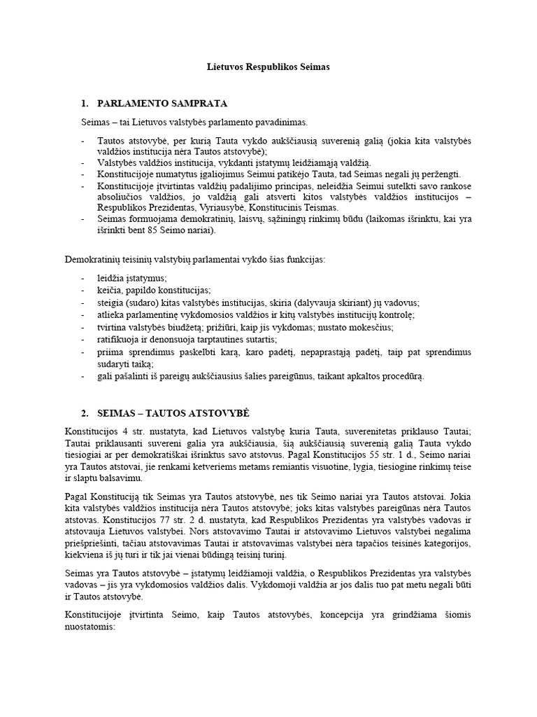 Lietuvos Respublikos Seimas | PDF