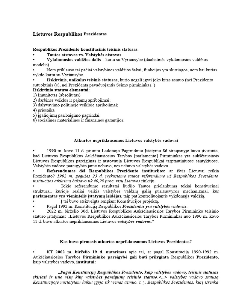 Lietuvos Respublikos Prezidentas | PDF