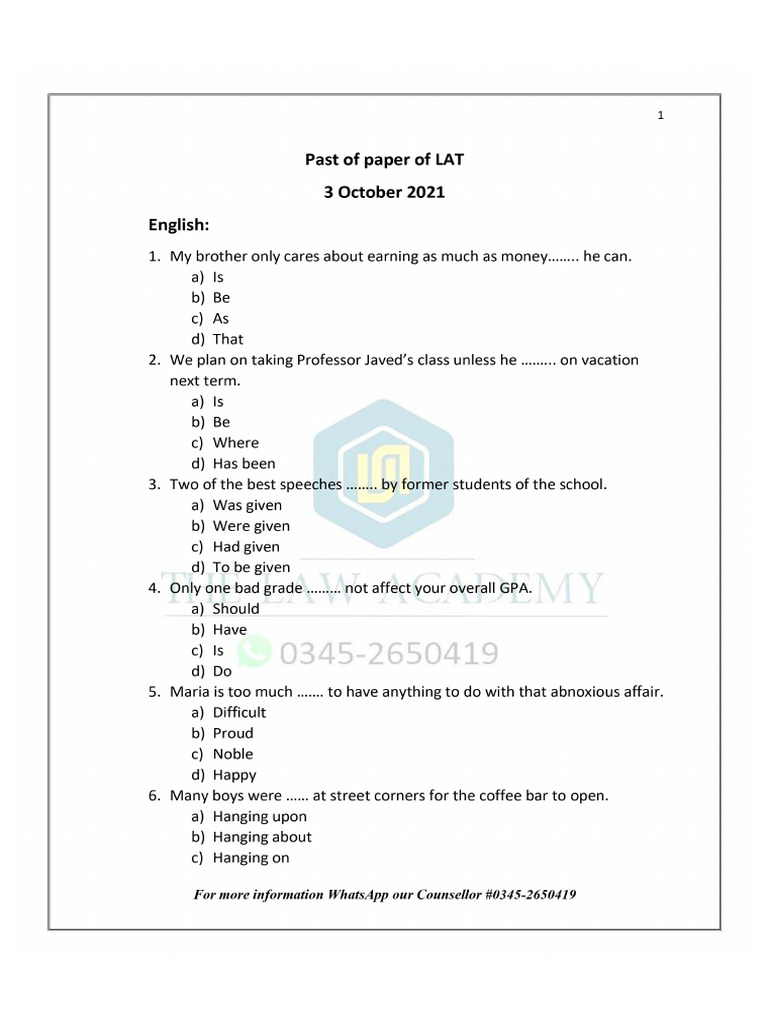 LAT Past Papers | PDF