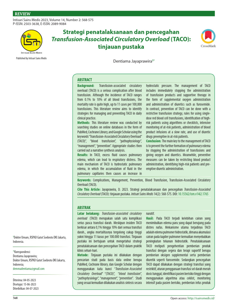 TACO Management & Prevention Review | PDF | Clinical Medicine ...