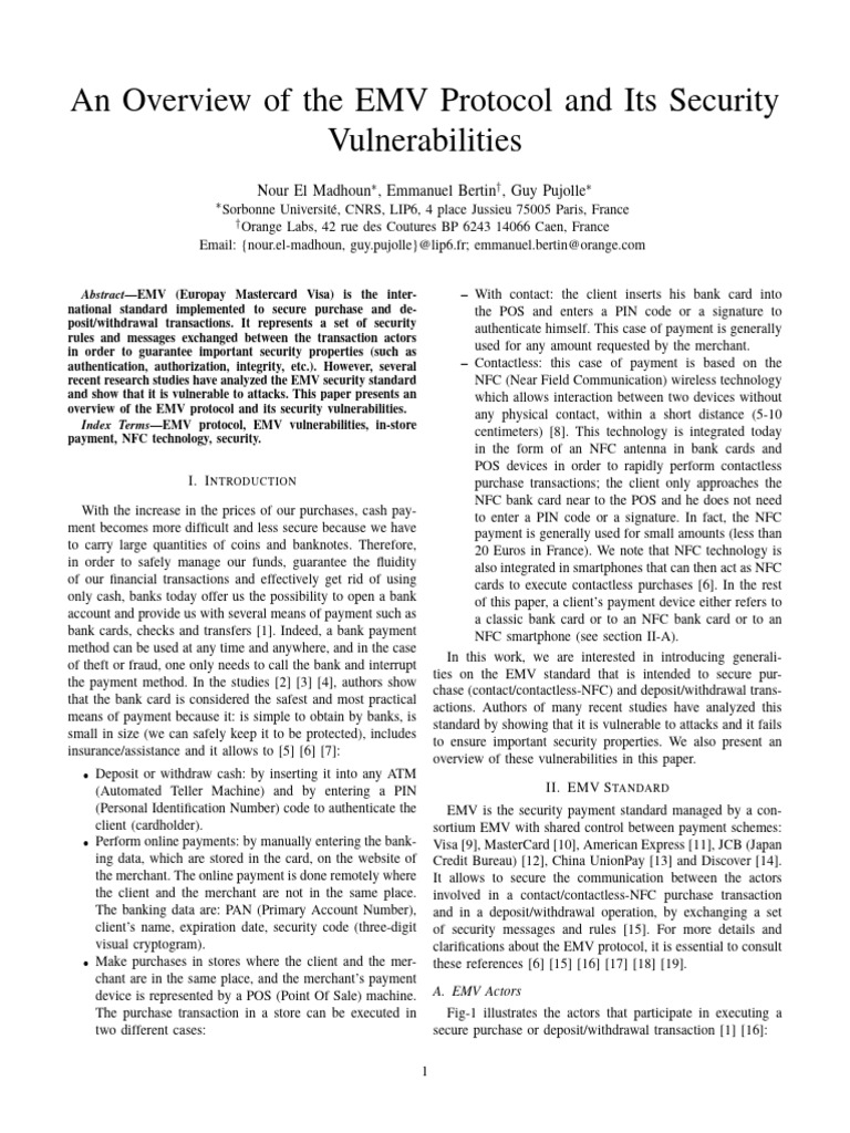 An Overview of The EMV Protocol and Its Security | PDF | Emv | Automated Teller Machine