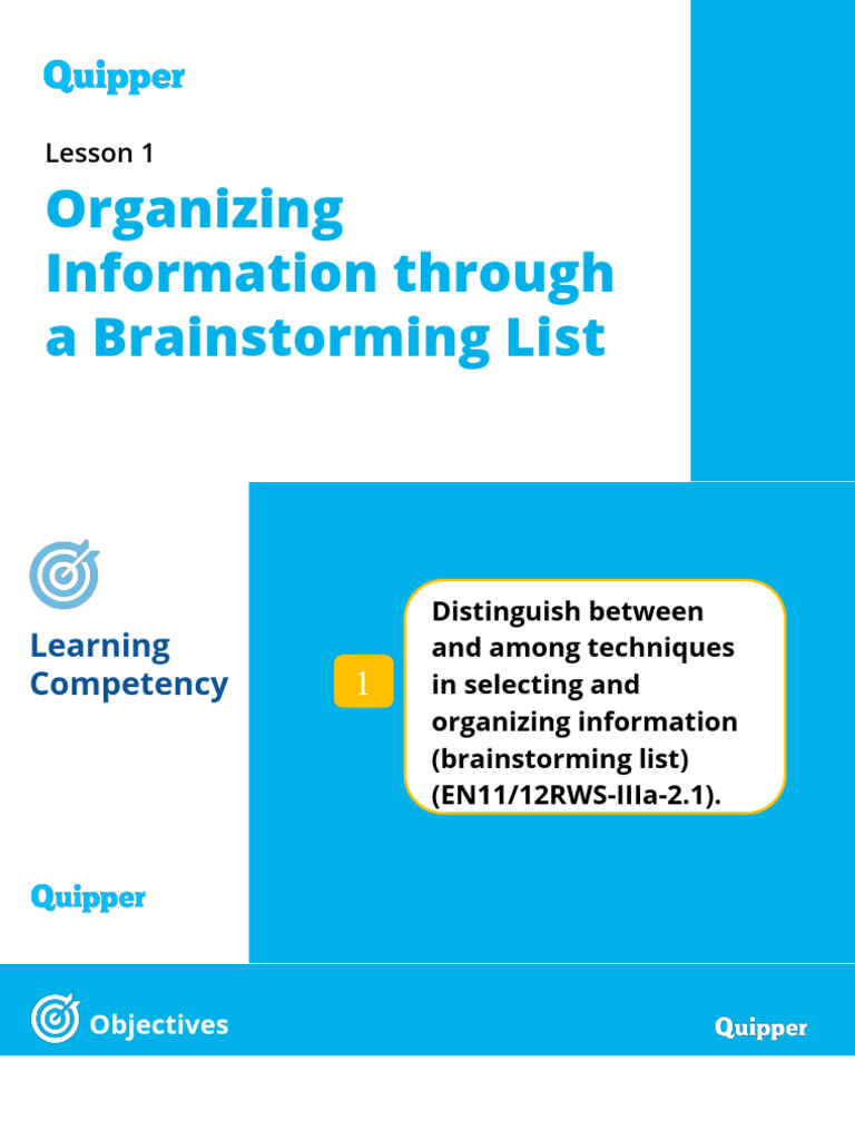 RW 11 12 Unit 2 Lesson 1 Organizing Information Through A Brainstorming ...