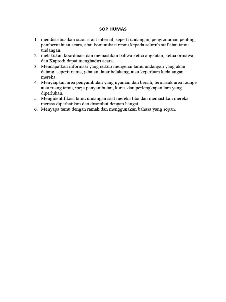 Sop Humas | PDF | Kajian Bahasa Asing