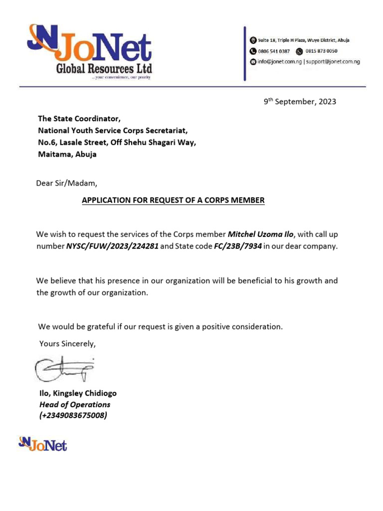 Nysc Corps Member Request | PDF | Law