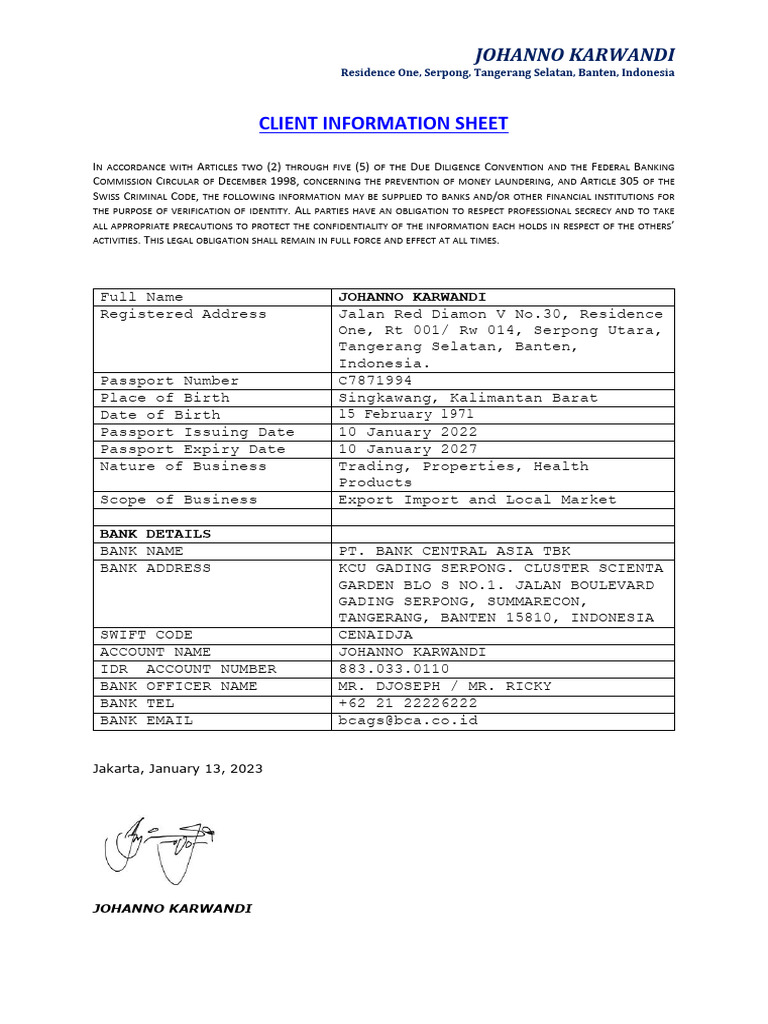 Johanno Karwandi Client Information Sheet | PDF | Justice | Crime ...