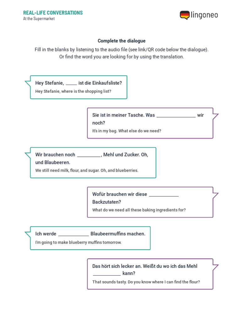At The Supermarket - Worksheet Dialogue Exercise (With Translations) | PDF