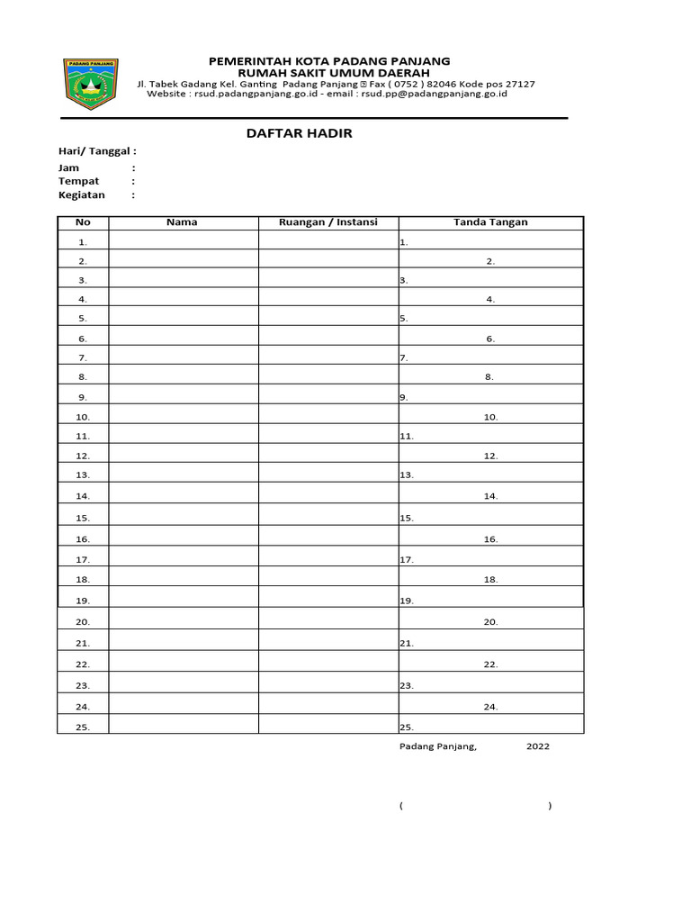 Daftar Hadir Rapat RSUD Padang Panjang | PDF