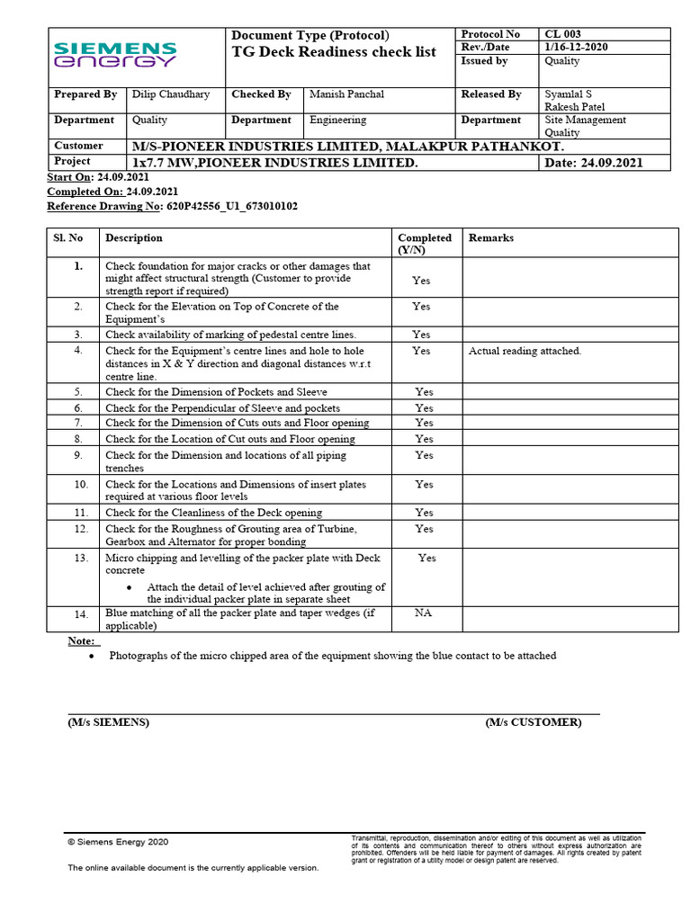 TG Deck Readiness Checklist Protocol | PDF
