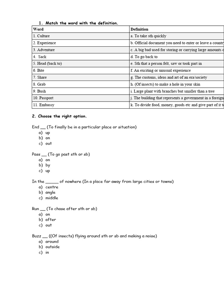 Match The Word With The Definition | PDF