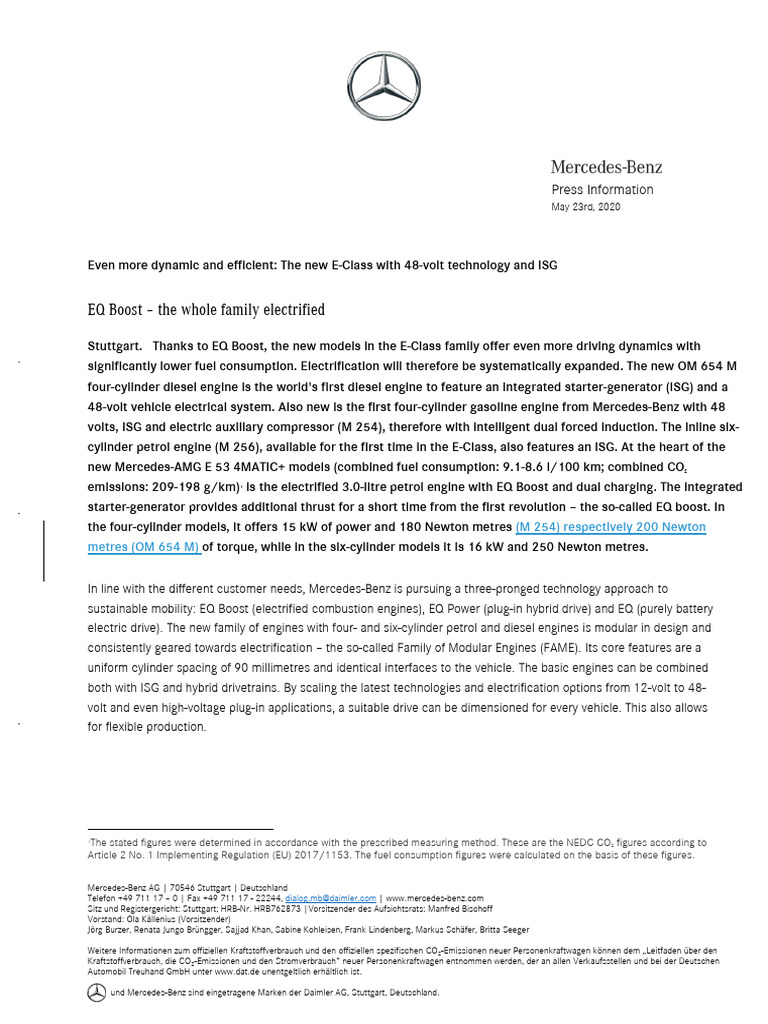 Mercedes-Benz M254 Engine - Press Release | PDF | Mercedes Benz | Engines