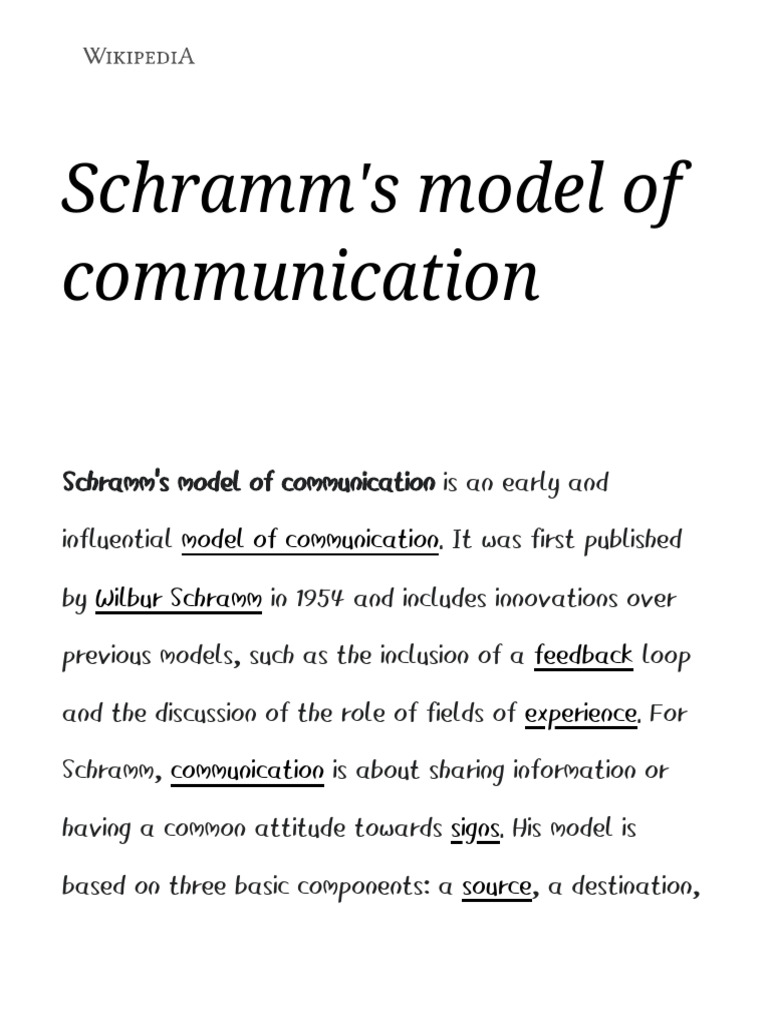 Schramm's Model of Communication - Wikipedia | PDF | Communication ...