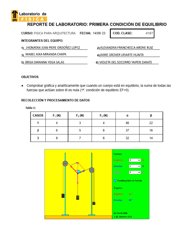 Reporte Lab Fisiarq s05 1ce | PDF | Fuerza | Ángulo