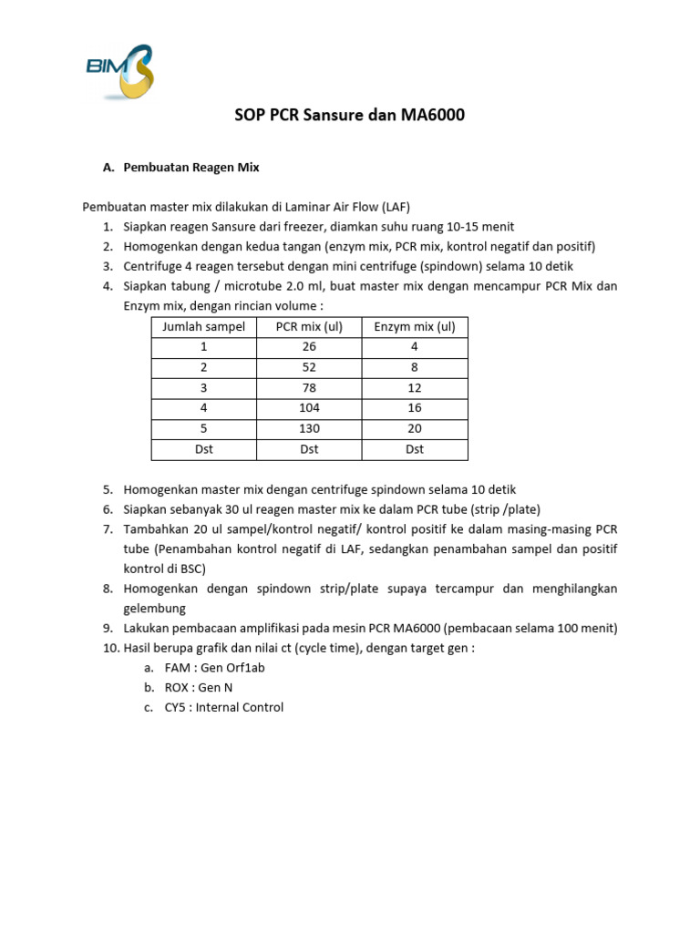 SOP PCR Sansure Dan MA6000 | PDF