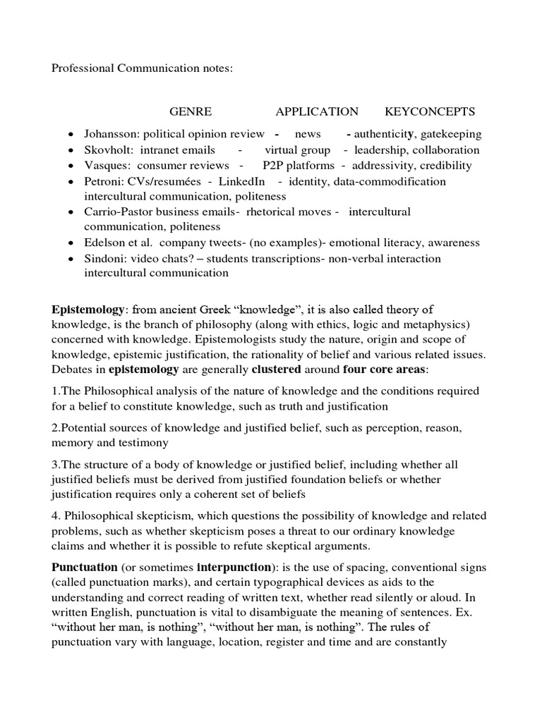 Professional Communication Notes | PDF | Epistemology | Knowledge