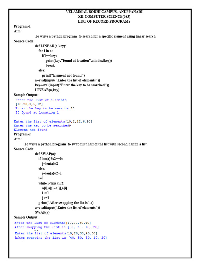 Xii Cs Practical Record Programs 2023-2024 | PDF | Databases | Text File