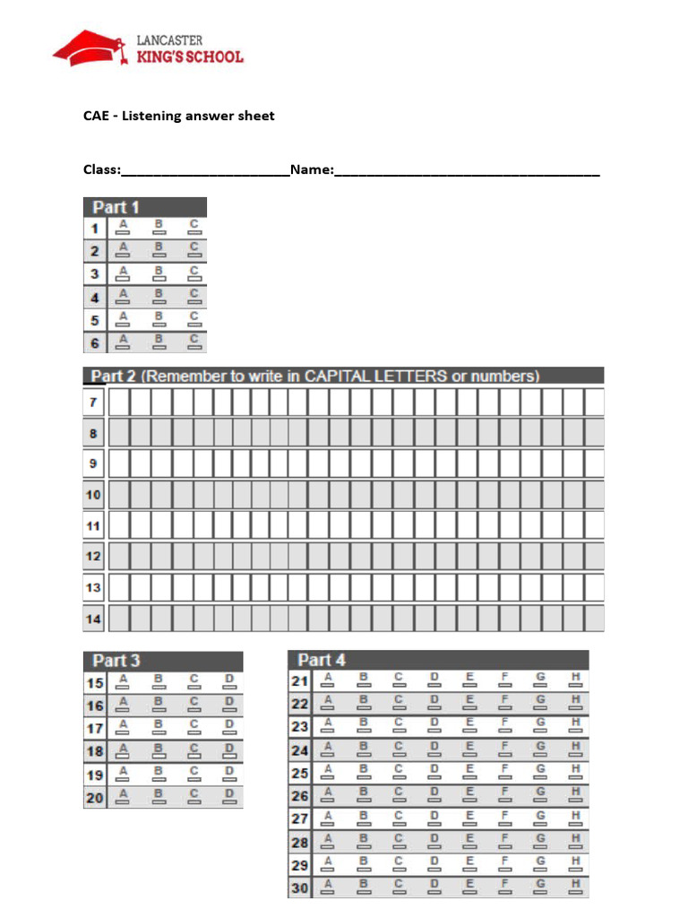 Answer Sheet CAE | PDF