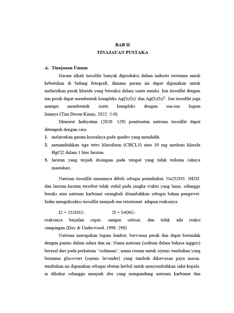 Bab II Dan Dapus Pembuatan Natrium Tiosulfat | PDF