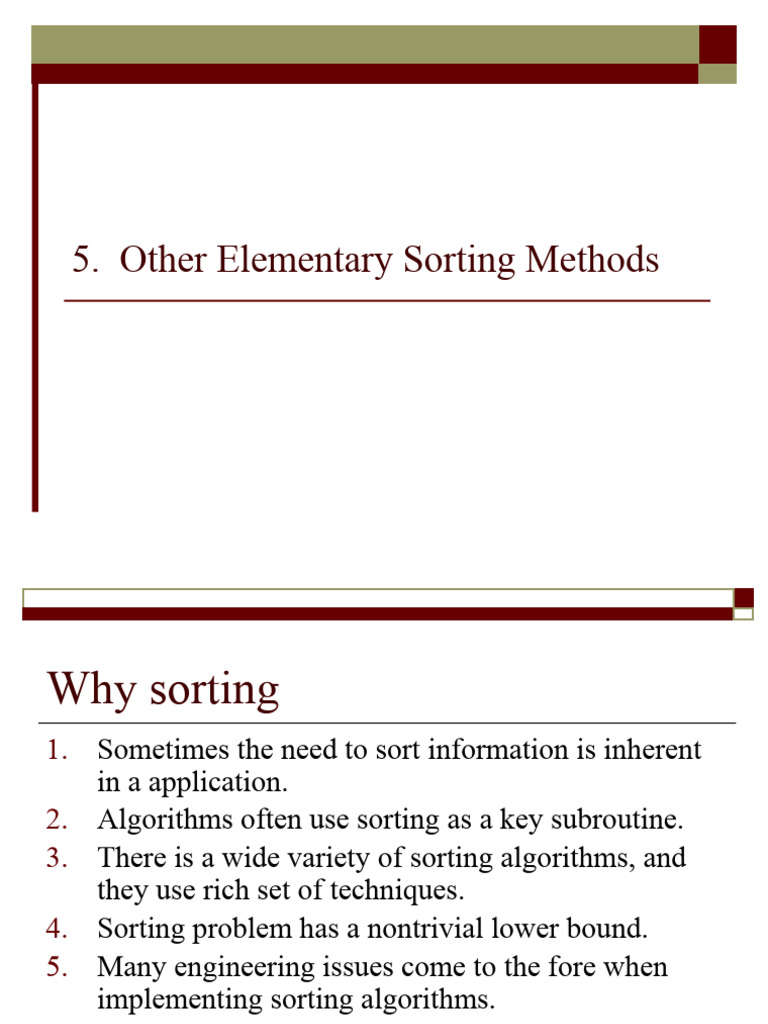 Lec 05 Elementary Sorting | PDF | Time Complexity | Computer Science
