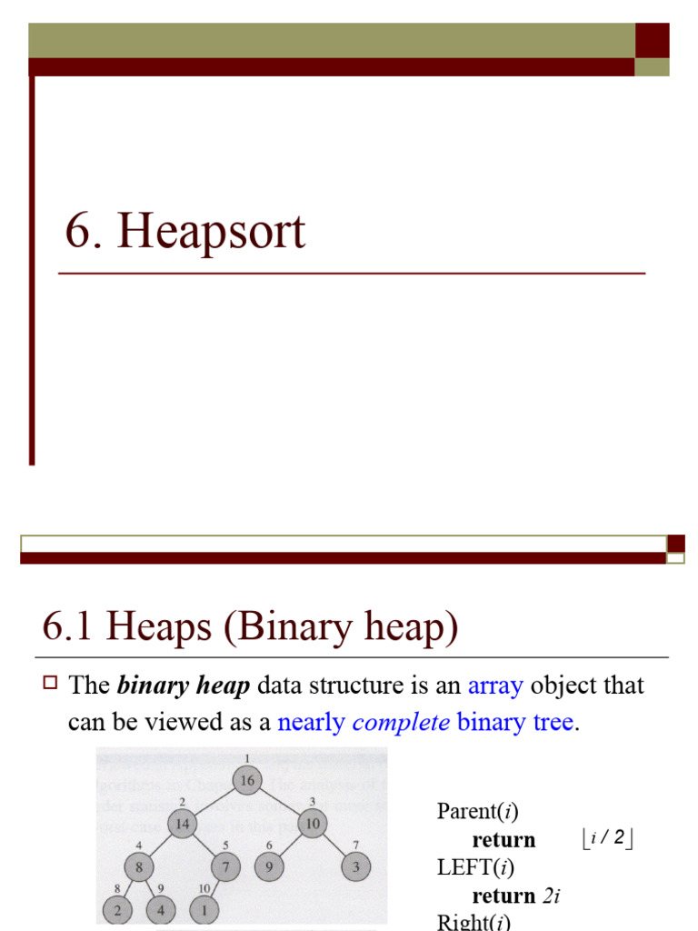 Lec 06 Heapsort Pdf Algorithms And Data Structures Computer Data 2292