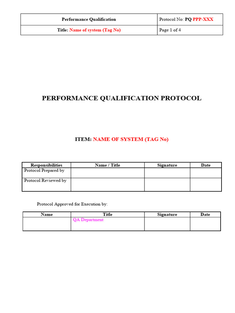 Performance Qualification Protocol Overview | PDF