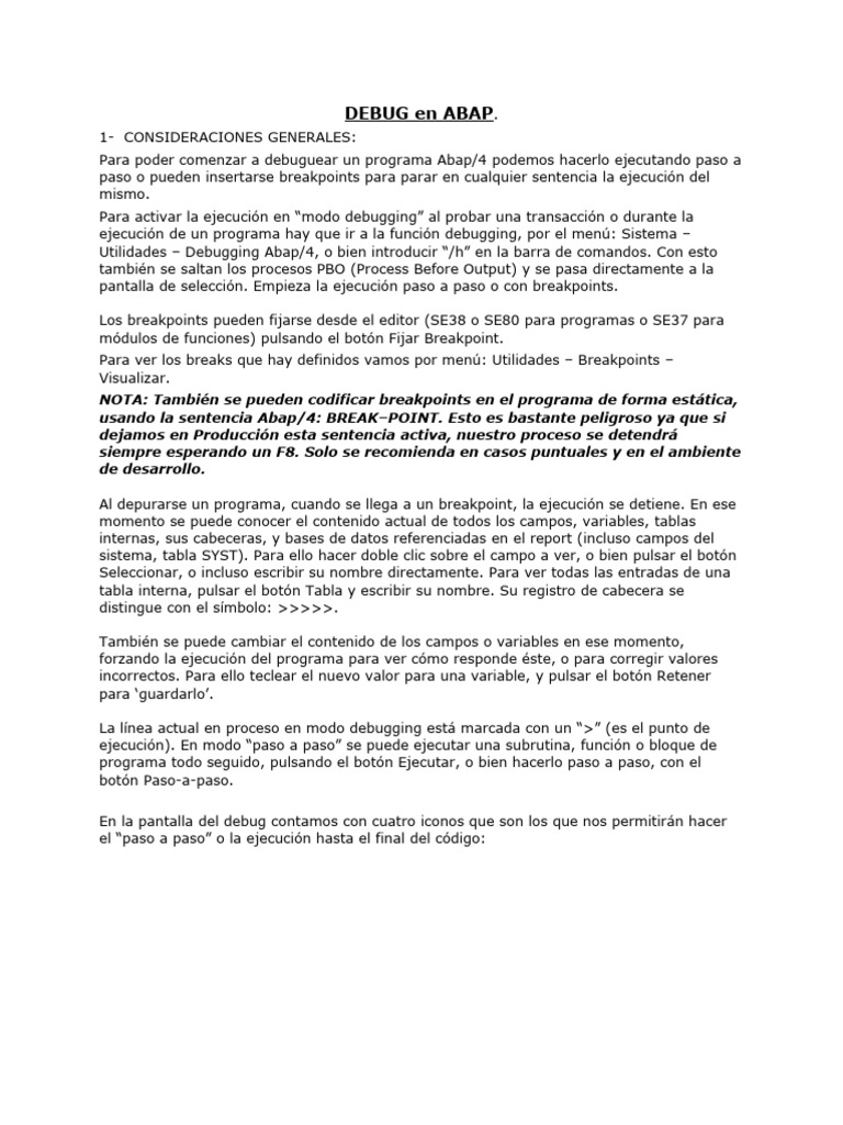Guía Completa de Debugging en ABAP | PDF | Ciencias de la Computación | Ingeniería de software
