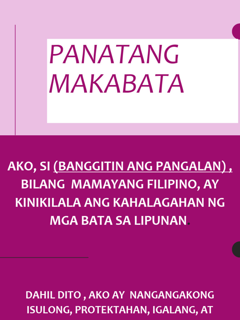 PANATANG MAKABATA (NOV.7) | PDF