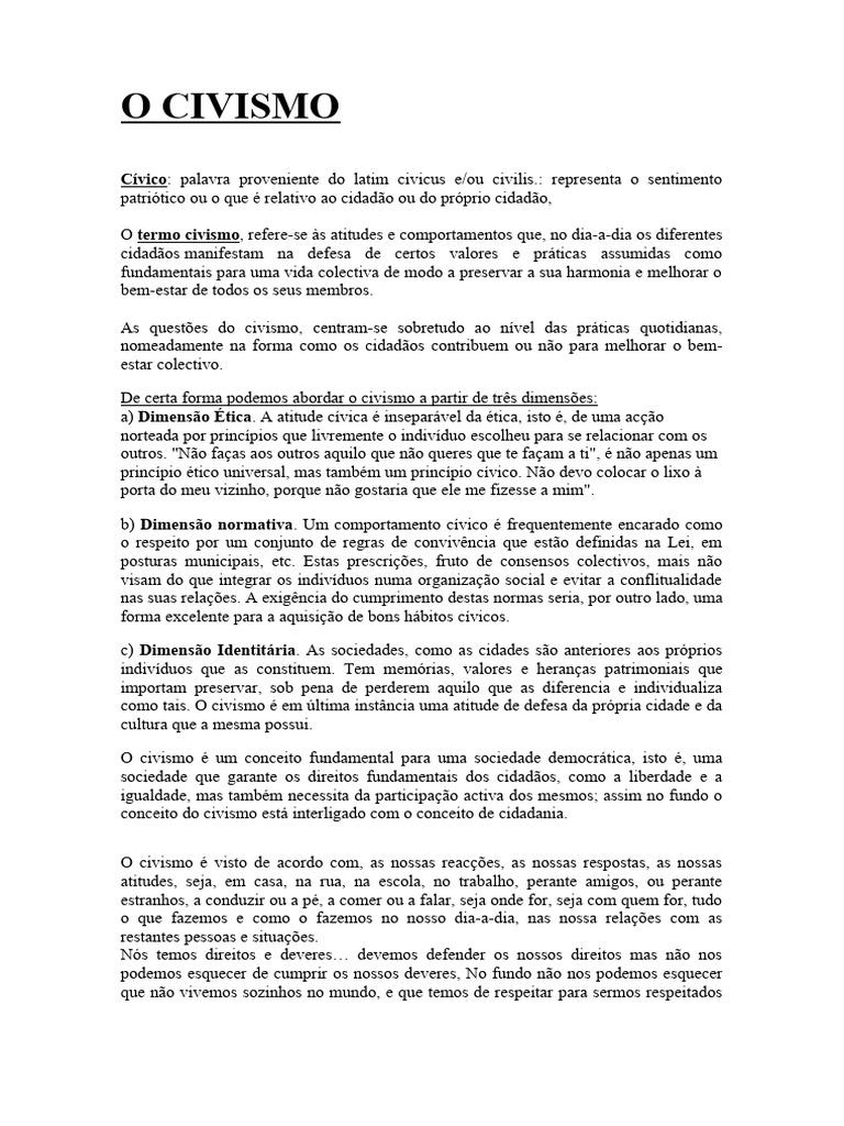 Definição e Dimensões do Civismo | PDF | Cidadania
