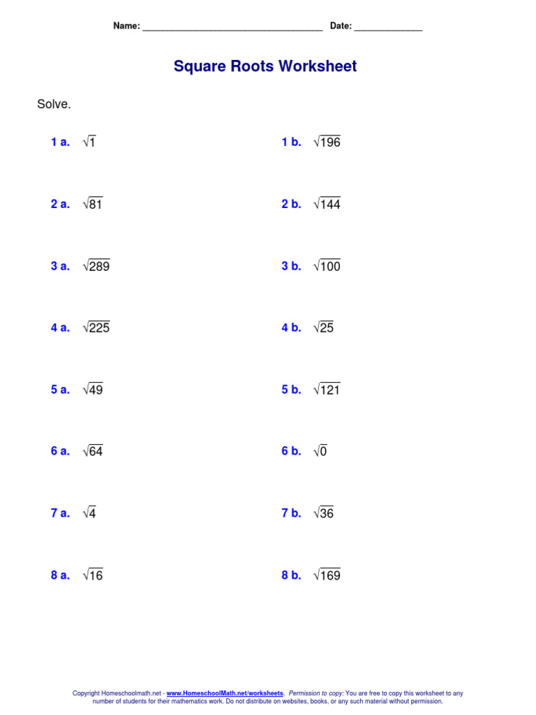 Square Roots Worksheet | PDF | Intellectual Property Law | Social ...