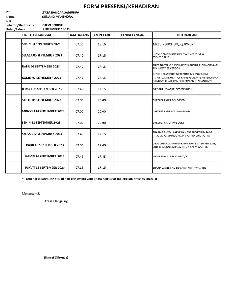 Form Absen Ginang | PDF