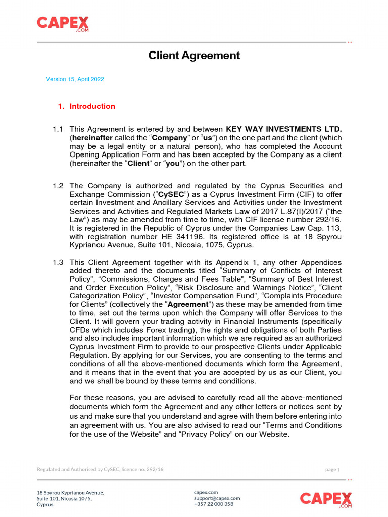 CAPEX Client Agreement-Version 15 | PDF | Business | Finance & Money ...