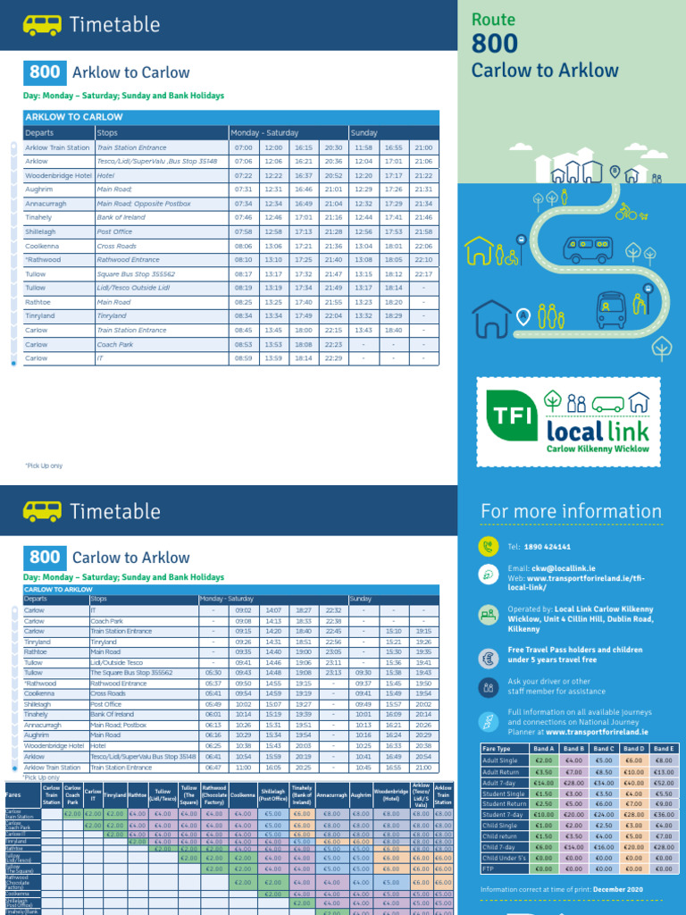 Arklow-Carlow Bus Timetable | PDF | Public Transport | Transport