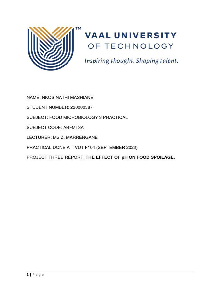 Food Microbiology Project 3 Report | PDF | Ph | Microorganism