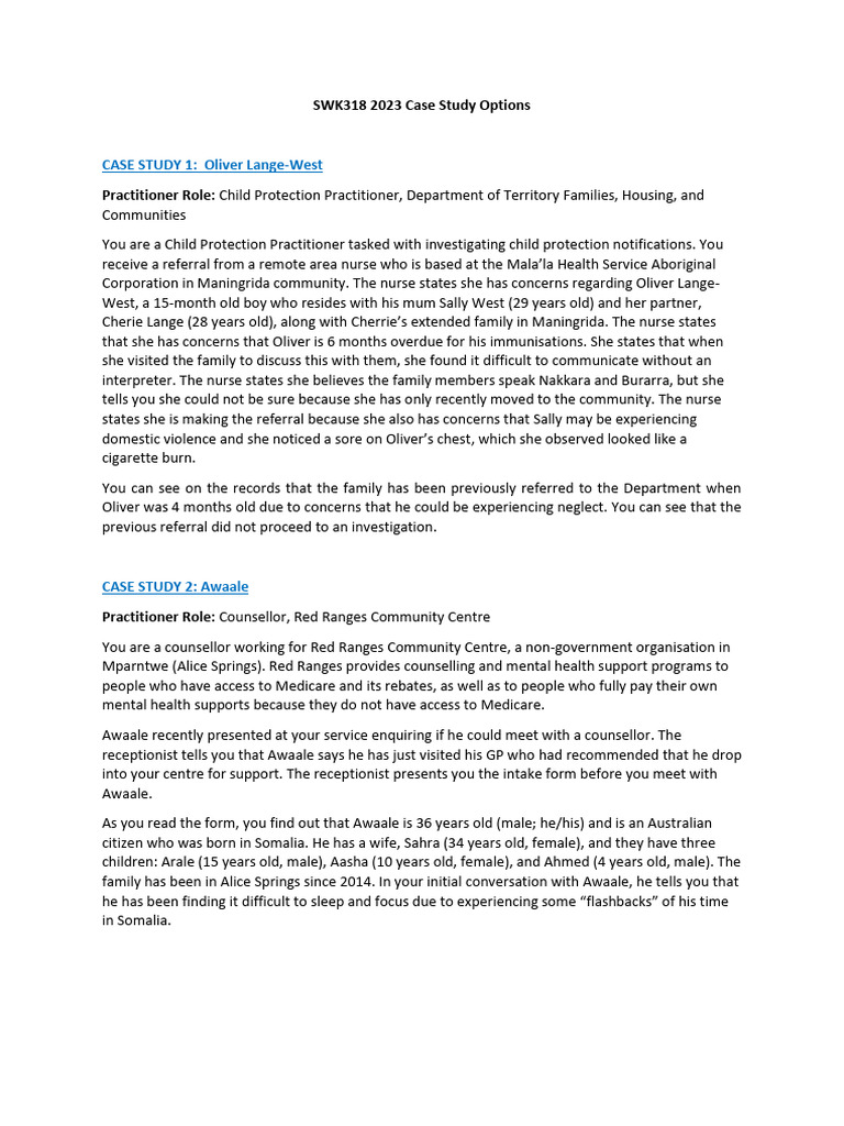 SWK318 2023 Case Study Overview | PDF