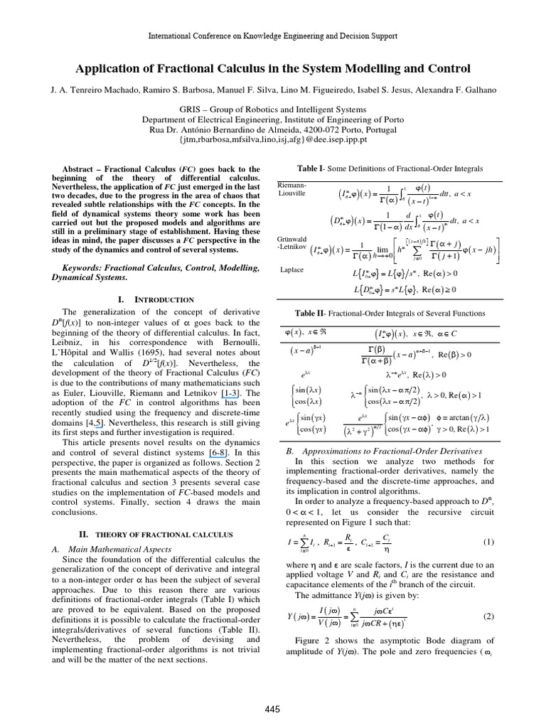 Application of Fractional Calculus in Th | PDF | Control Theory ...
