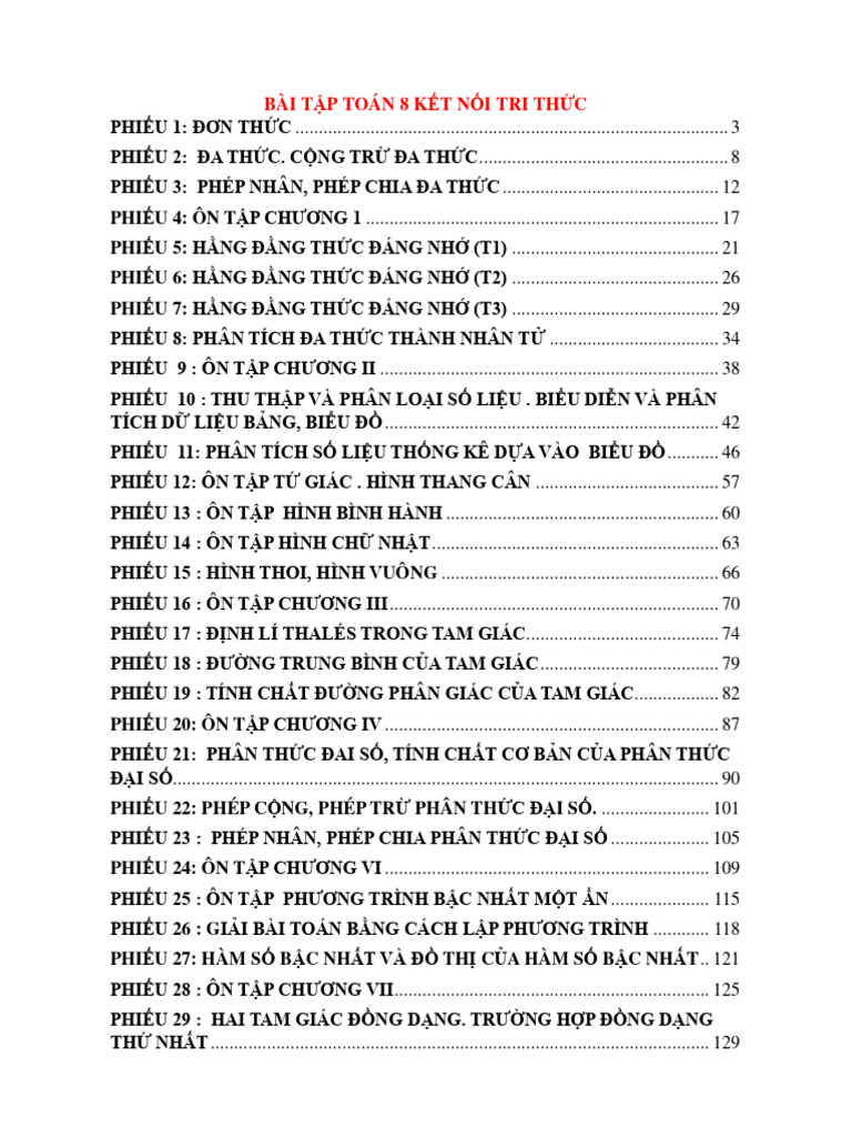 Phieu Bai Tap Toan 8 Ket Noi Tri Thuc Voi Cuoc Song Trang 1 | PDF